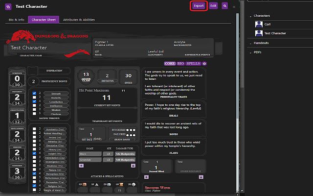 Roll20 Character Sheet Exporter for 5e